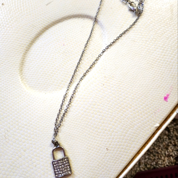 Jewelry | Rhinestone Silver Lock Necklace | Poshmark